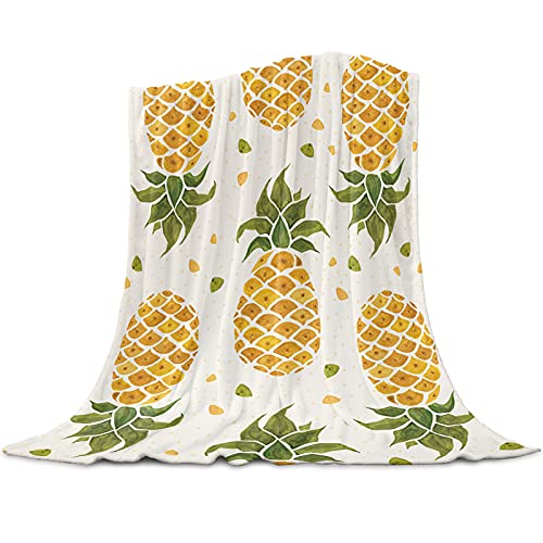Singingin Ultra Soft Flannel Fleece Bed Blanket Summer Pineapple Throw Blanket All Season Warm Fuzzy Light Weight Cozy Plush Blankets for Living Room/Bedroom 60" x 80"