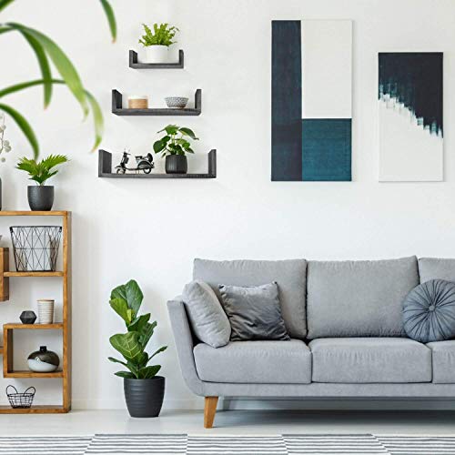 Under.Stated Floating Shelves U Shaped, Rustic MDF with PVC Wall Mounted Display Rack, Multi-Purpose Hanging Shelves Set of 3 (Rustic Grey)