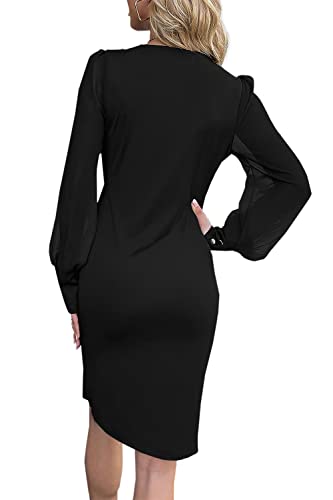 Umenlele Women's Elegant Wrap V Neck Lantern Long Sleeve Double Breasted Blazer Bodycon Pencil Short Mini Dress Black Small