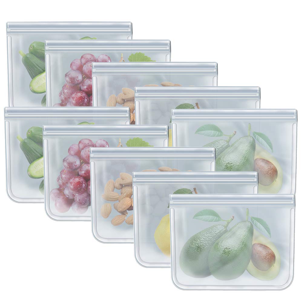 Quart Freezer Bags Reusable Food Storage Bags for Vegetable, Liquid, Snack, Meat, Sandwich, 8.46x7.28 Inch, 10 Pack