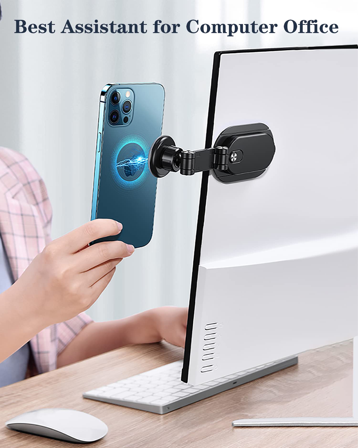 TOKARIGO Magnetic Phone Mount for Laptop and Car [Strong Magnet][Adjustable extendable Telescopic arm][360° Free Rotation] Holder Suitable Dashboard Screens Compatible Tesla Model 3/Y/X/S, Black