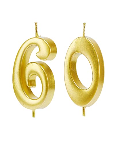 Bailym Gold 60th Birthday Candles,Number 60 Cake Topper for Party Decoration