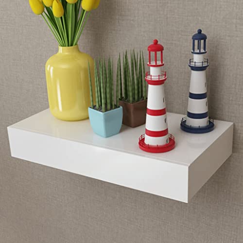 OnlineGymShop CB19469 MDF Floating Wall Display Shelf 1 Drawer Book & DVD Storage44; White