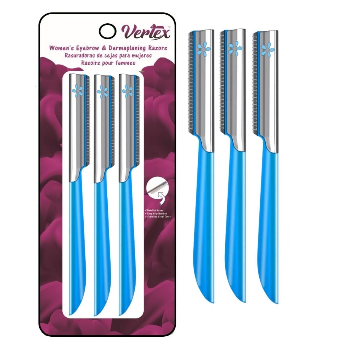 Womens Facial Razor Hair Removal - Dermaplaning Tool Peach Fuzz Remover Shaver Trimmer Women Remove Fine Hair Blue Eyebrow Razors Dermaplane Face Shavers Exfoliating Sensitive Skin Travel Essential