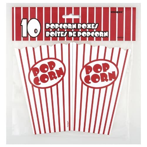 Unique Industries Red and White Striped Popcorn Boxes-6" x 4.25", 10 Pcs