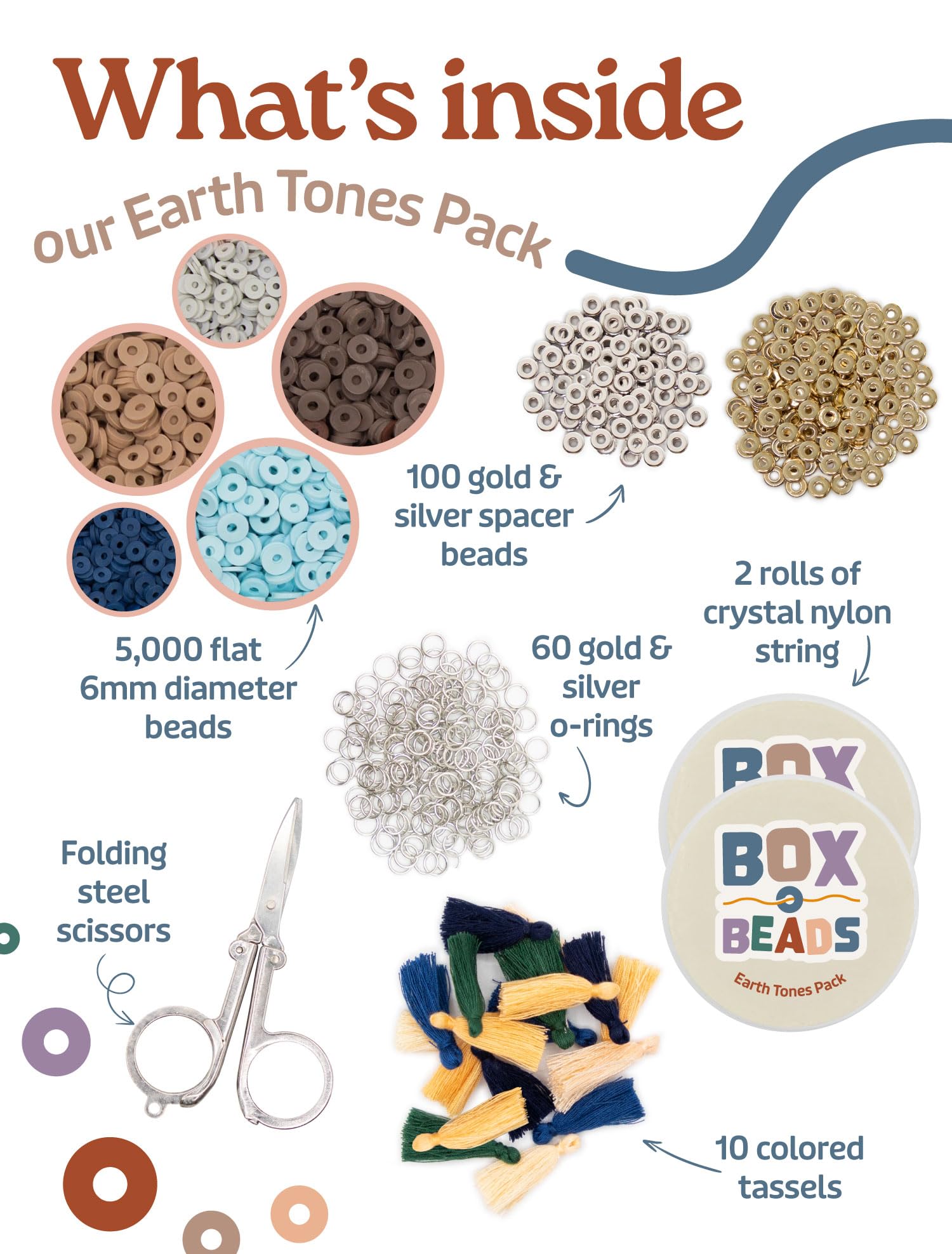Clay Beads Bracelet Making Kit by Box-O-Beads, 6000 pcs Polymer Clay Heishi Beads for Bracelet & Jewelry Making, DIY Bracelet Making Kit for Kids & Teens Ages 8-12, 24 Earth Tone Colors, 6mm Beads