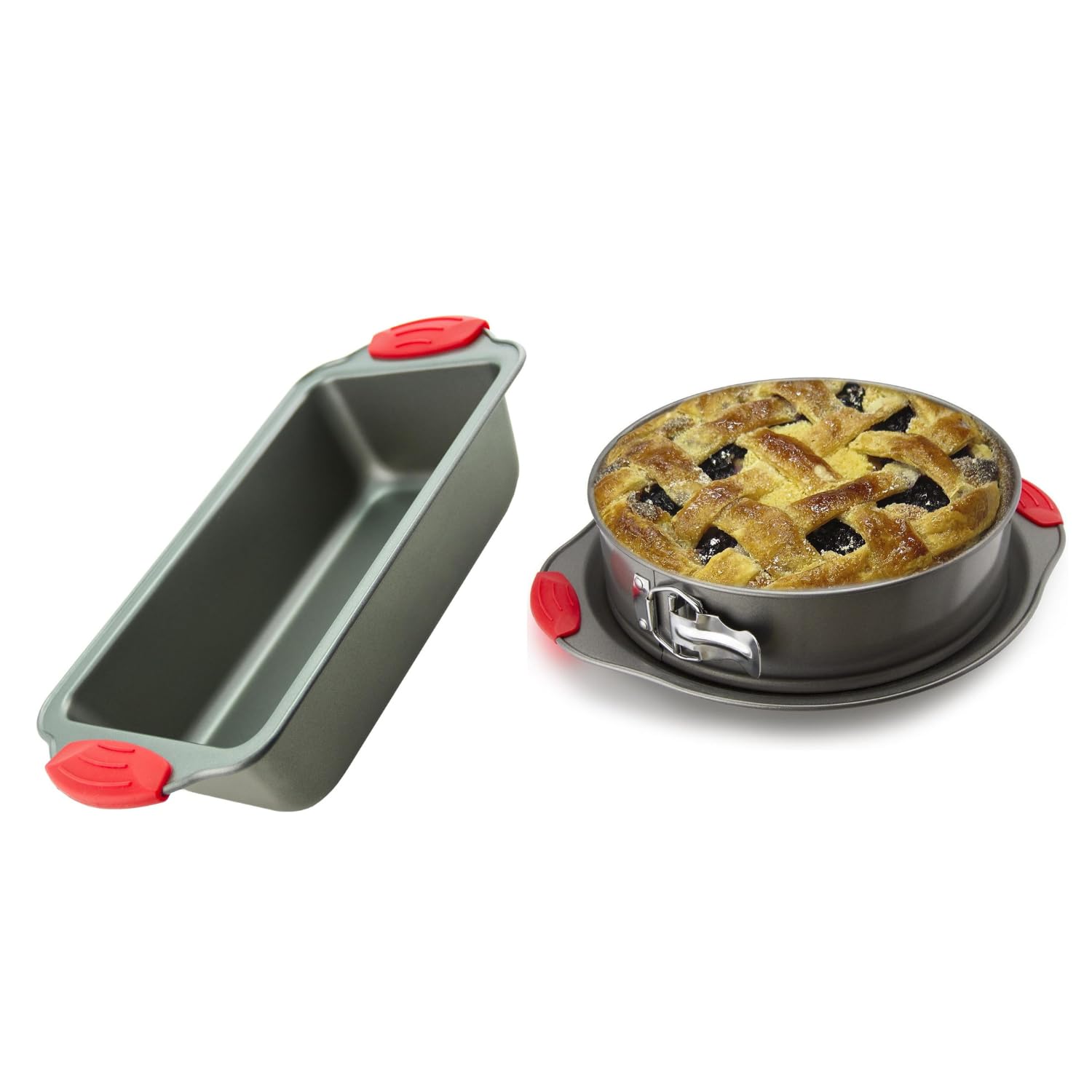 Premium Baking Set: Non-Stick Steel Banana Bread Loaf Pan & 10 Inch Springform Pan with Easy-Release, Easy-Clean Coating and Silicone Handles