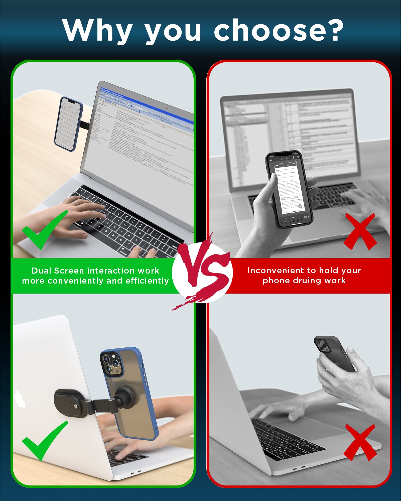 TOKARIGO Magnetic Phone Mount for Laptop and Car [Strong Magnet][Adjustable extendable Telescopic arm][360° Free Rotation] Holder Suitable Dashboard Screens Compatible Tesla Model 3/Y/X/S, Black
