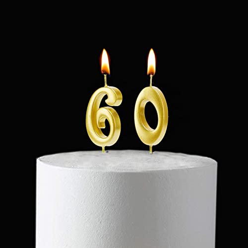 Bailym Gold 60th Birthday Candles,Number 60 Cake Topper for Party Decoration