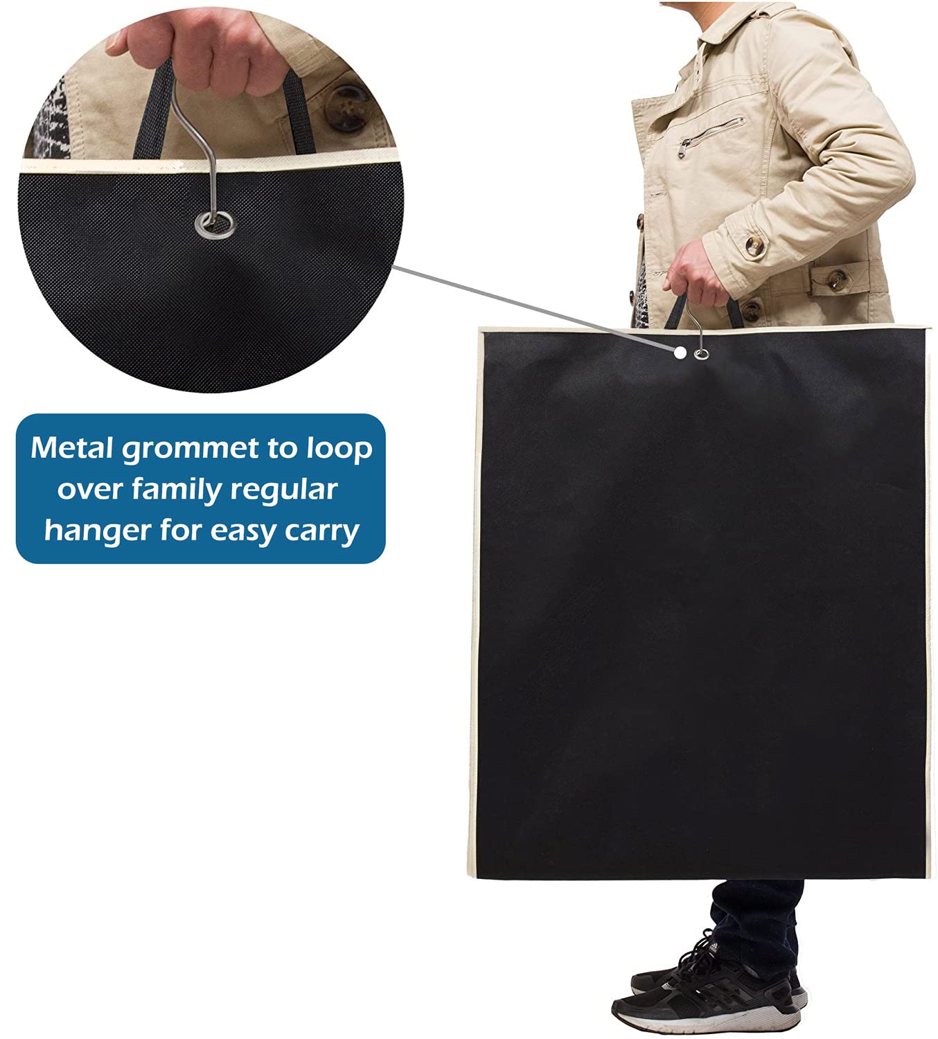 MISSLO Gusseted 60" Suit Dress Garment Bag with Clear Window Zipper Pocket Long Garment Cover (Black)