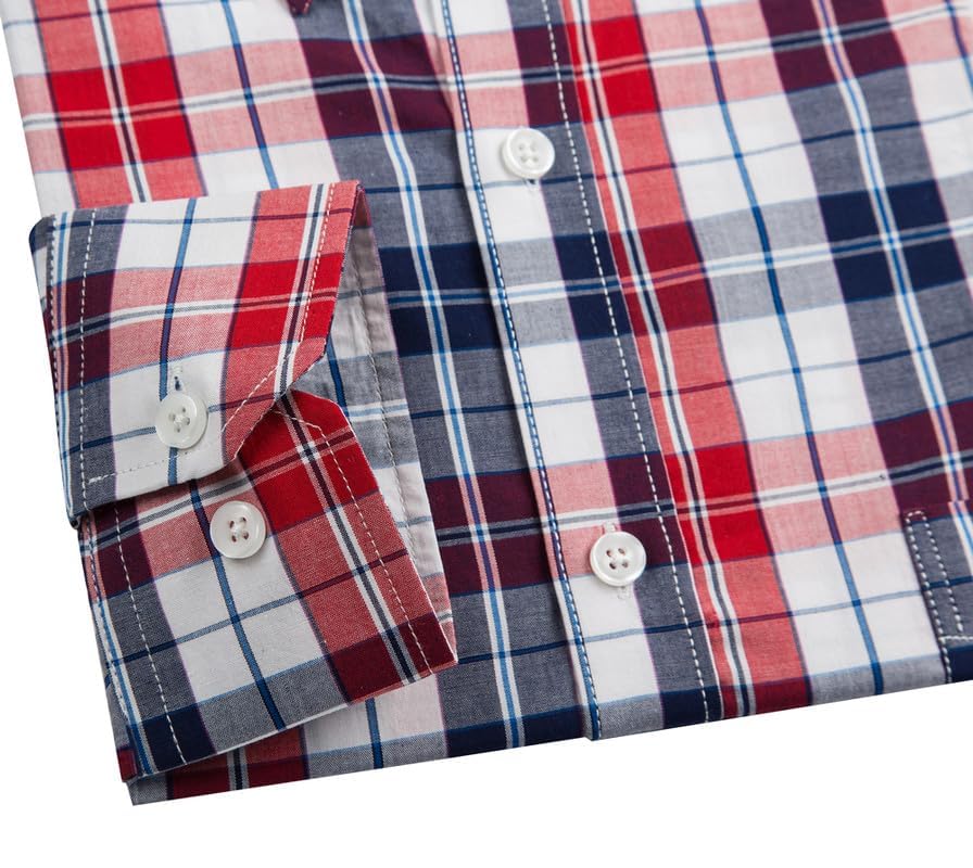 Double Pump Mens Button Down Long Sleeve Shirts Regular Fit Dress Shirts Business Casual Plaid Shirts-(18TC02-XL)