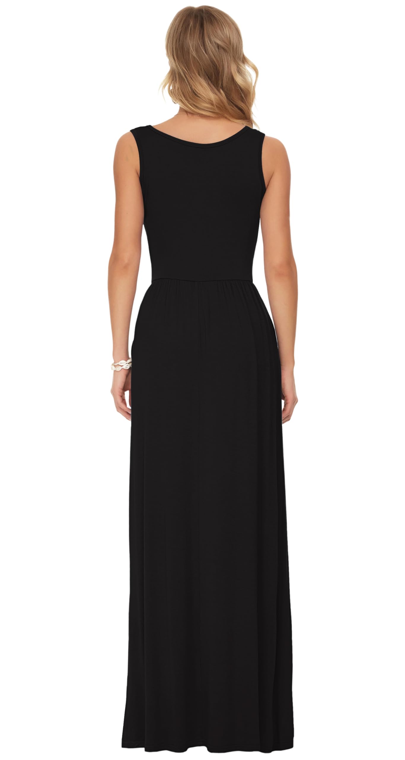 AUSELILY Women's Summer Sleeveless Loose Maxi Dress Casual Long Dresses with Pockets 2025 New Black L