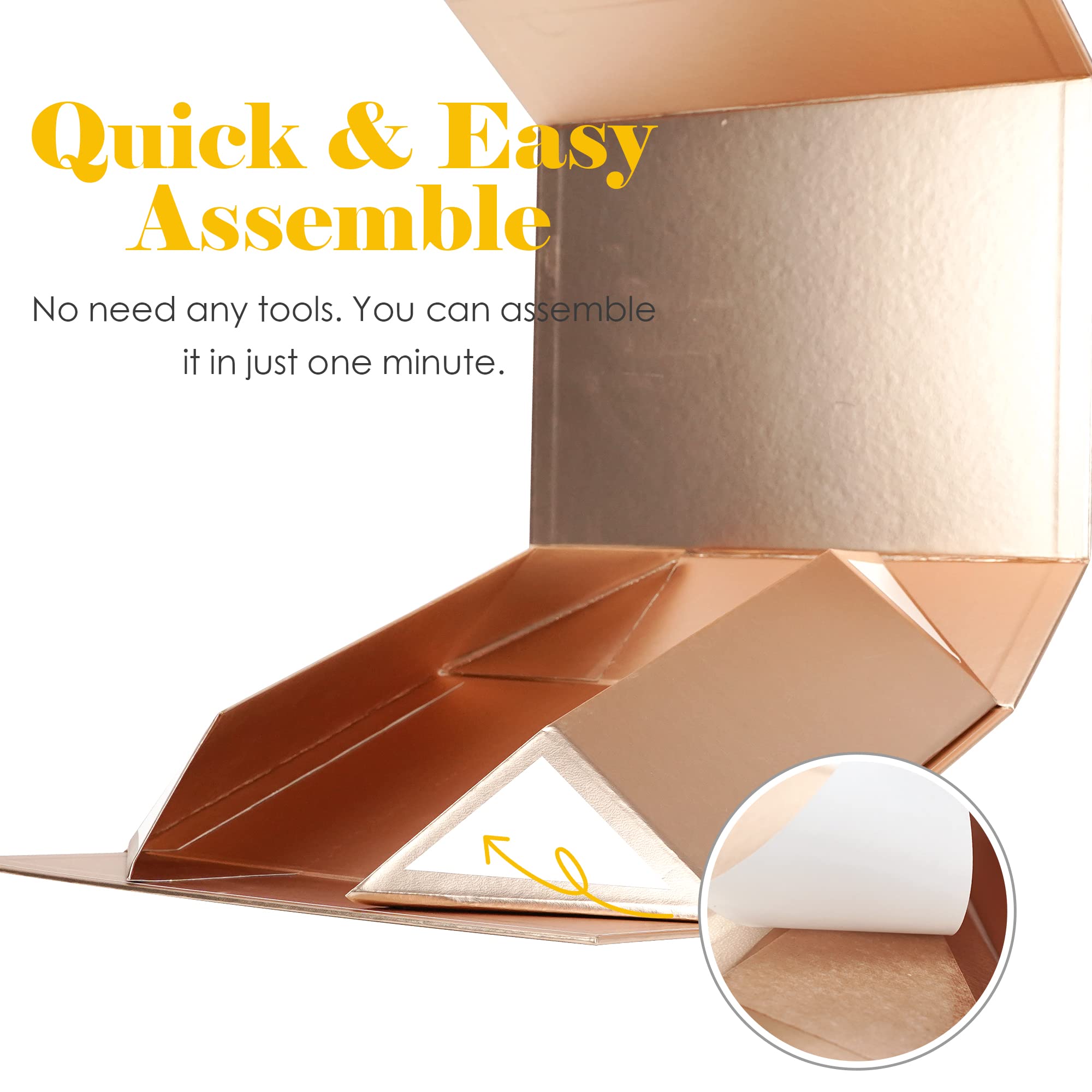 HUIHUANG Rose Gold Luxury Gift Boxes with Lids Bridesmaid Proposal Box Collapsible 11 x 7.8 x 3.5 In Magnetic Closure Collapsible Gift Boxes for Presents with Card,Ribbon,Shredded Paper Filler-1 Pack