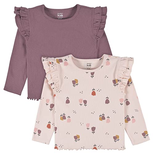 Gerber Baby Girl's Toddler 2-Pack Double Ruffle Long Sleeve Tops, Pink & Purple, 2T