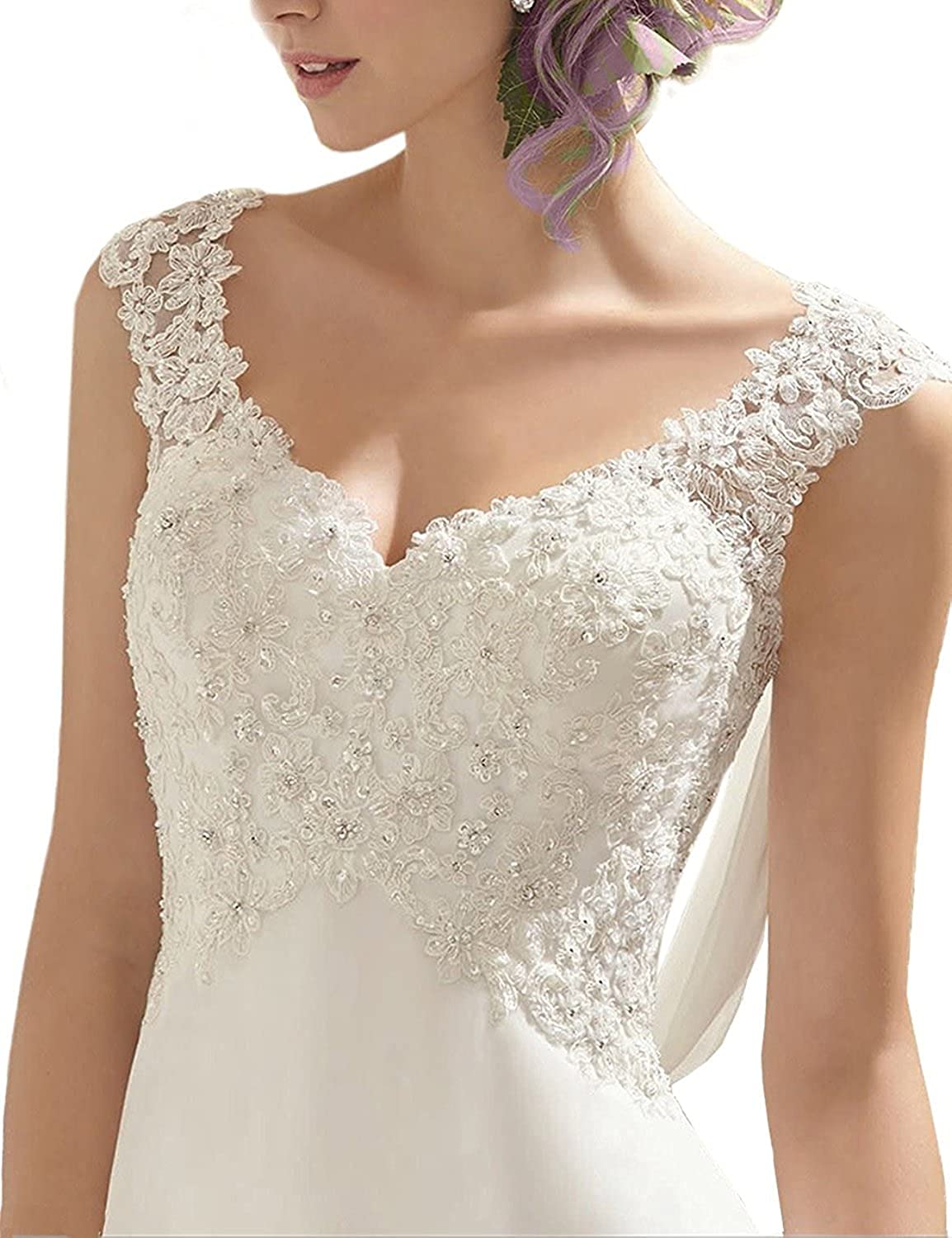 Abaowedding Women's Wedding Dress Lace Double V-Neck Sleeveless Evening Dress Ivory US 6 Fulfilled by Amazon
