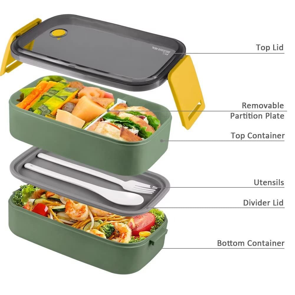 NatraProw Bento Box Adult Lunch Box, Leakproof 2 Layer Adult Bento Box with Detachable Divider, Lunch Bag, BPA Free Bento Lunch Box for Adults with Utensils, Microwave Safe Meal Prep Container