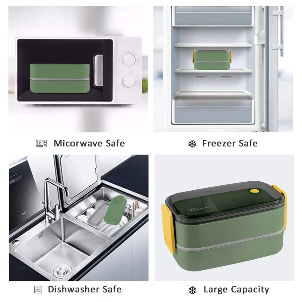 NatraProw Bento Box Adult Lunch Box, Leakproof 2 Layer Adult Bento Box with Detachable Divider, Lunch Bag, BPA Free Bento Lunch Box for Adults with Utensils, Microwave Safe Meal Prep Container
