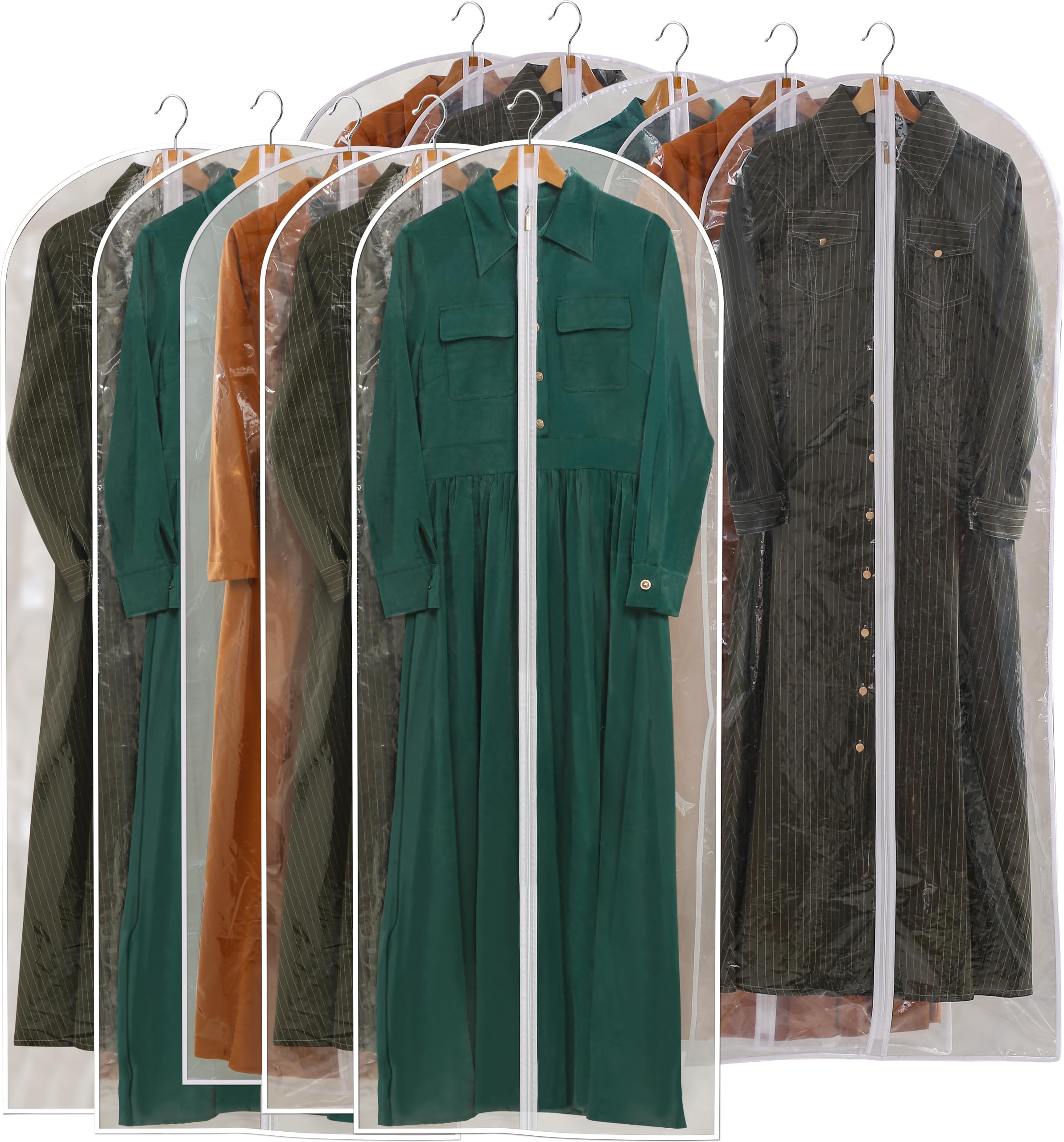 Perber All Clear Garment Bags for Hanging Clothes, 60" Dress Bags for Gowns Long, Plastic Dustproof Dress Garment Bag, Long Dress Bag with Zipper for gown, winter long coats, dance costume(10 Packs)