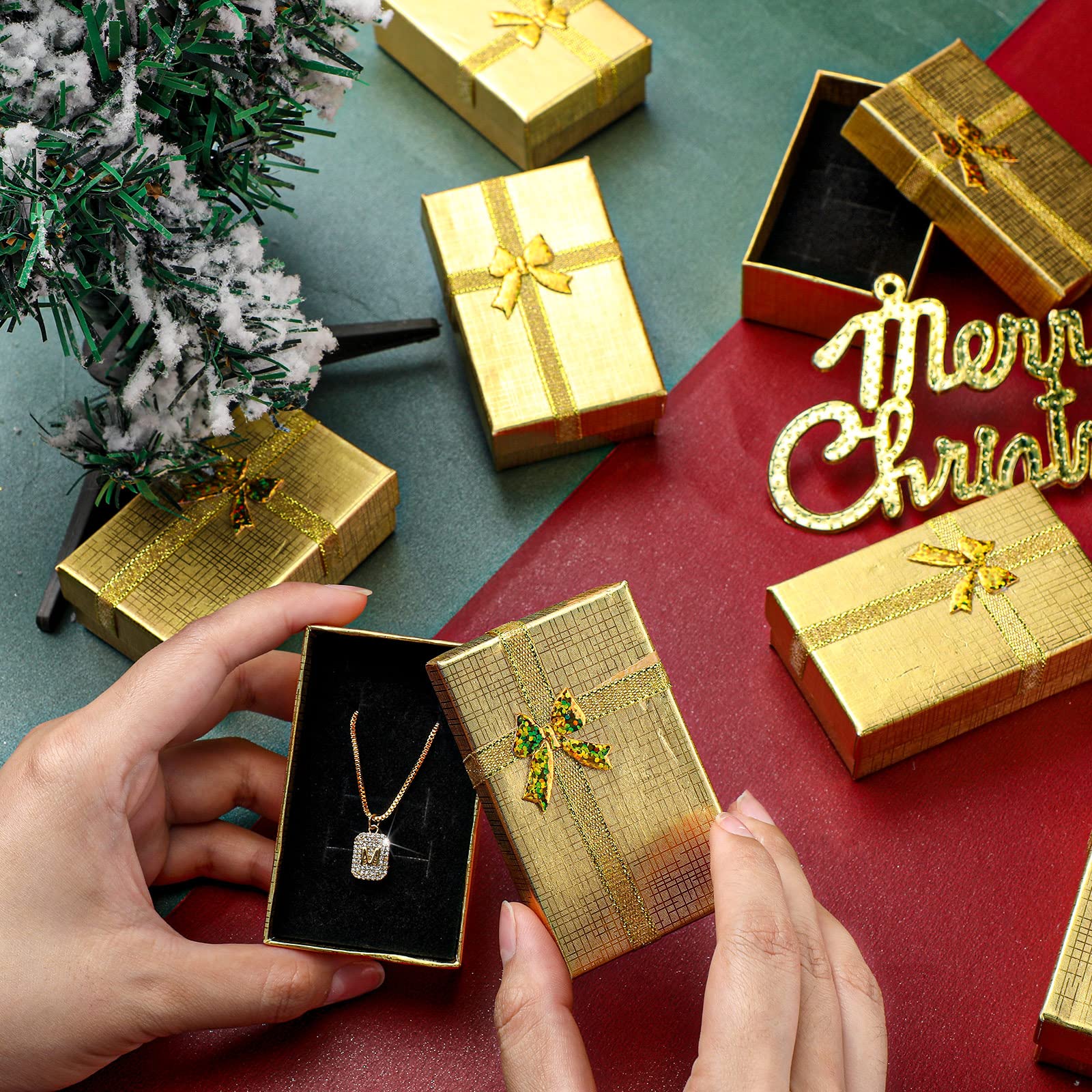 Kenning 36 Pcs Jewelry Gift Boxes Set Small Cardboard Paper Jewelry Boxes Packaging Empty Gift Boxes with Ribbon for Rings (Gold)