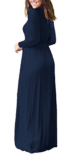 GRECERELLE Women Casual Long Sleeve Maxi Dresses Loose Empire Waist Flowy Fall Long Dresses with Pockets Navy Blue, Large