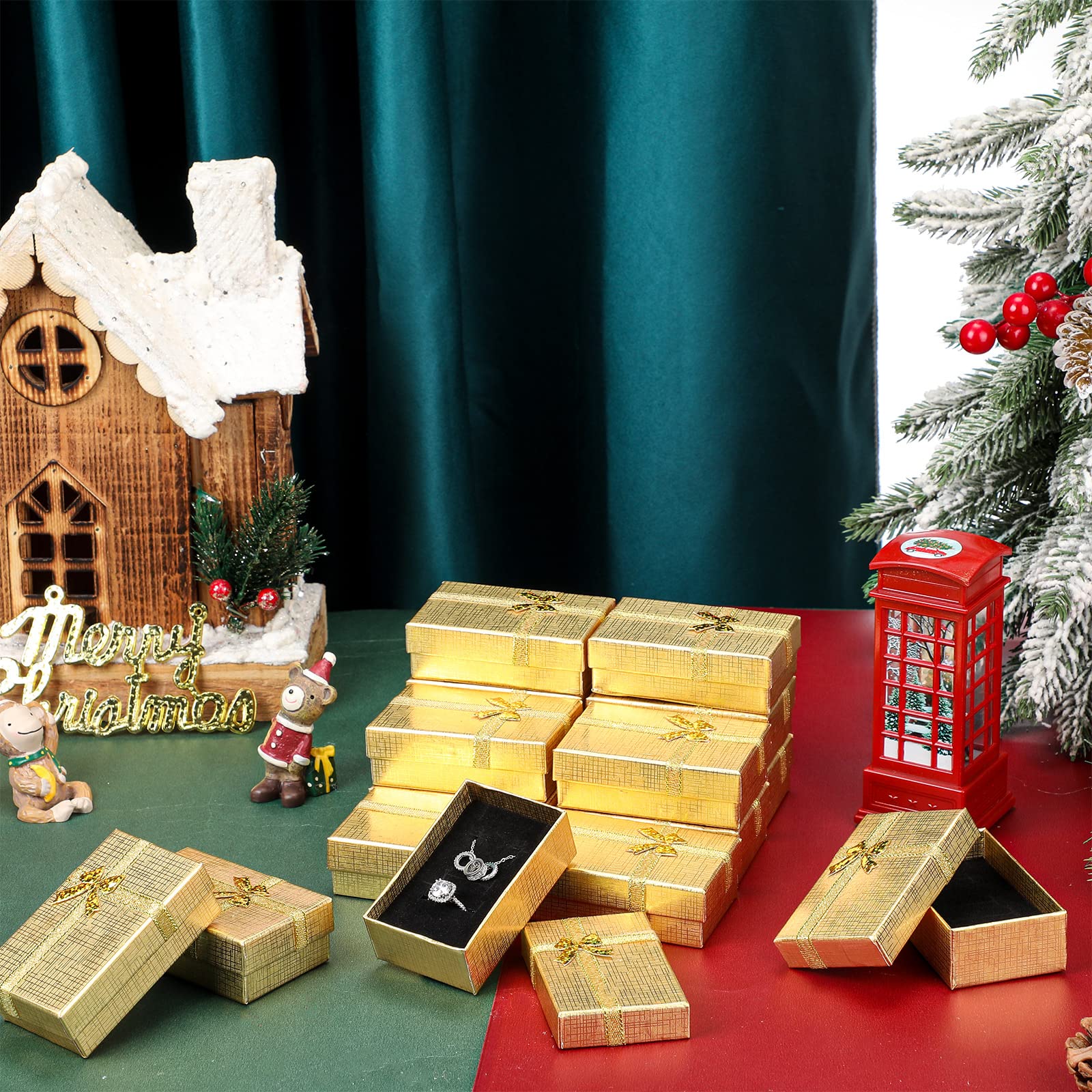 Kenning 36 Pcs Jewelry Gift Boxes Set Small Cardboard Paper Jewelry Boxes Packaging Empty Gift Boxes with Ribbon for Rings (Gold)