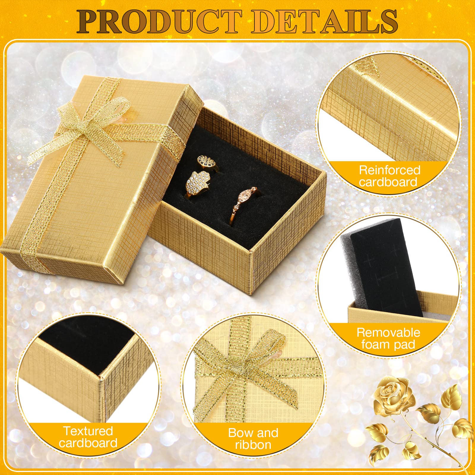 Kenning 36 Pcs Jewelry Gift Boxes Set Small Cardboard Paper Jewelry Boxes Packaging Empty Gift Boxes with Ribbon for Rings (Gold)