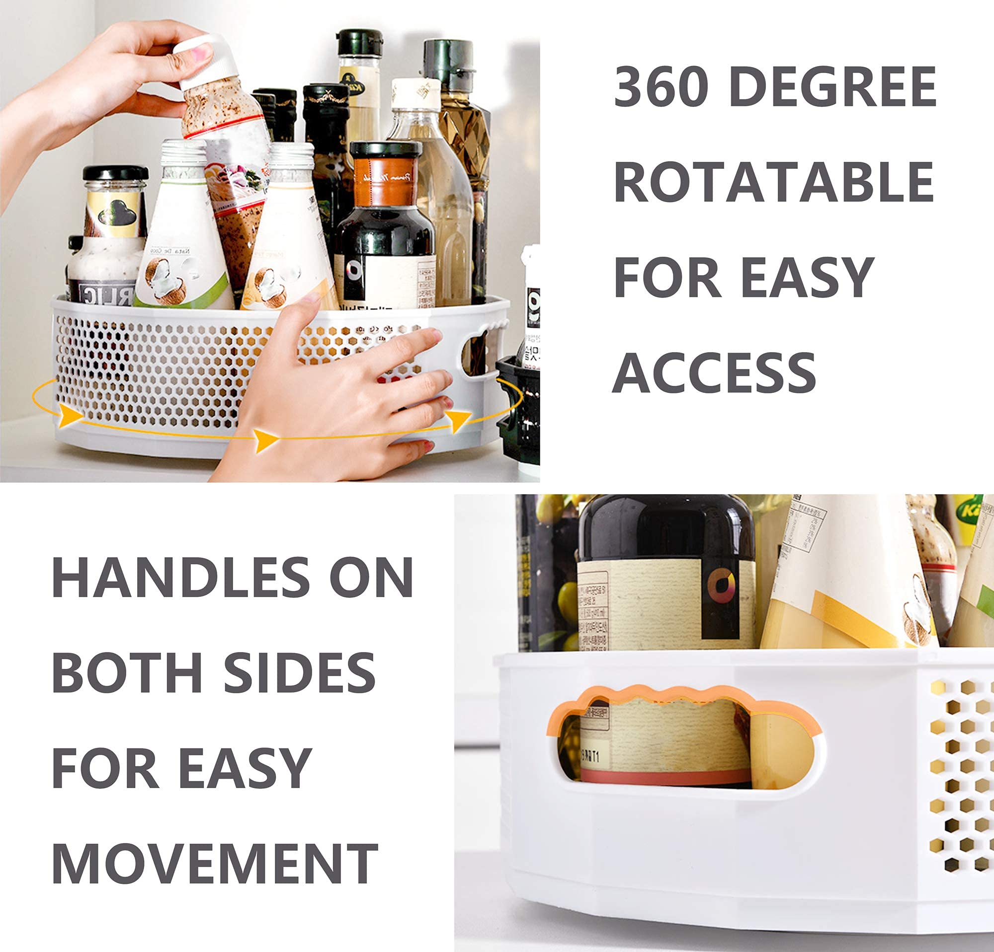 YEAVS 2 Pack Spinning Lazy Susan Turntable, Deep Plastic Spice Condiment Holder Makeup Organizer Multifunctional for Kitchen Fridge Bathroom Counter Top (Black)