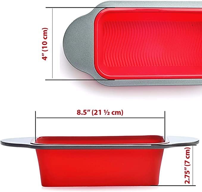 Boxiki Kitchen Premium Baking Set: Silicone 9x5 Inch Bread Loaf Pan & Non-Stick Steel 8.5 Inch Banana Bread Pan with Silicone Handles.
