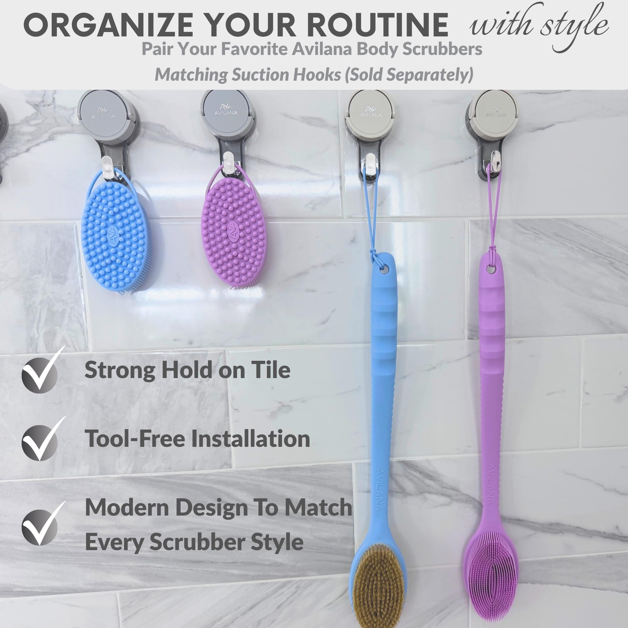 Avilana Exfoliating Silicone Body Scrubber Easy to Clean, Lathers Well, Long Lasting, And More Hygienic Than Traditional Loofah (Lavender)