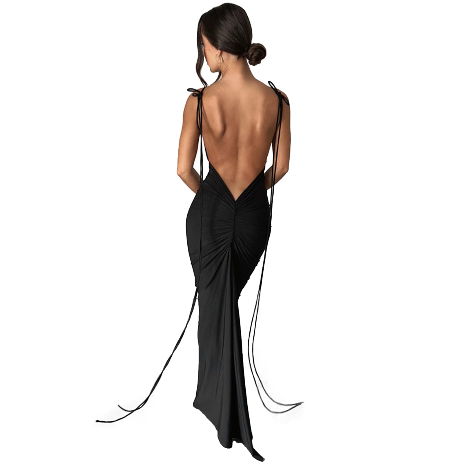 ABYOVRT Women Sexy Backless Dress Bodycon Sleeveless Open Back Maxi Dress Going Out Elegant Party Cocktail Long Dress (A-Black, M)
