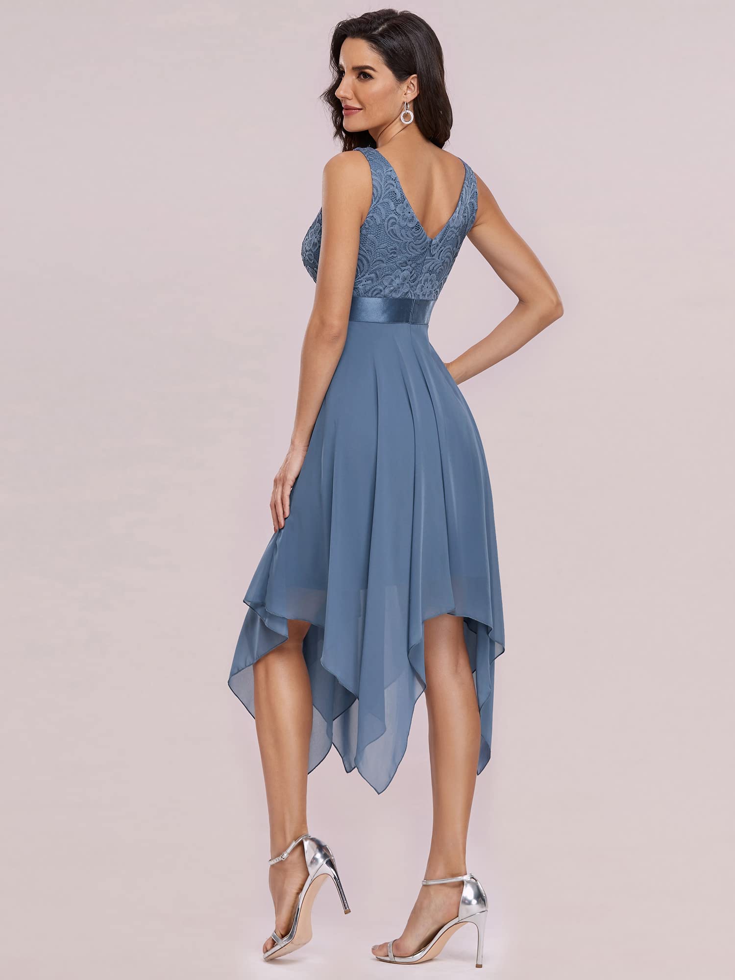 Ever-Pretty Double V Neck Blackless Mini Homecoming Dress Chiffon A Line Casual Dress Haze Blue US6