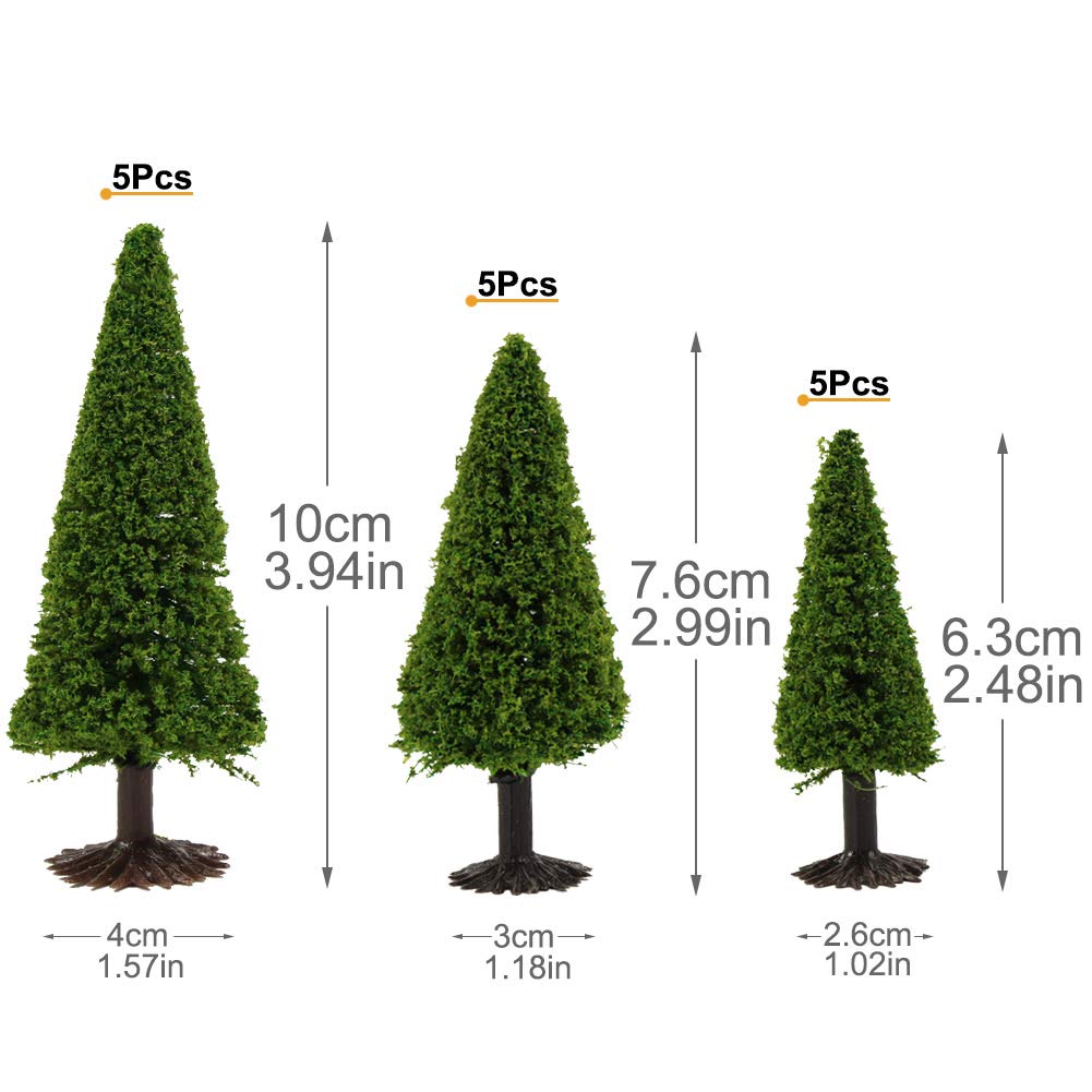 S0701 15pcs Dark Green Pine Model Cedar Trees and 8pcs Model Cows for Model Railroad Scenery Landscape Layout HO OO Scale New
