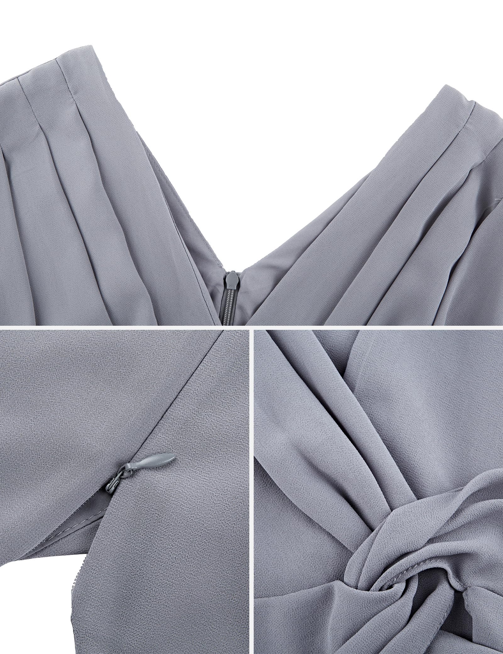 S・DEER Women's Summer Double V Neck Dress, Flutter Sleeve Ruffle Chiffon Formal Party Wedding Guest Midi Dresses(Grey,L)