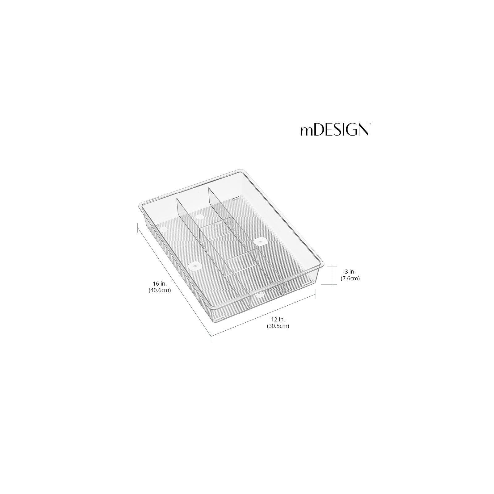 mDesign Adjustable, Expandable Plastic In-Drawer Utensil Organizer Tray Deep 3 Section Divided for Kitchen; Holds Cutlery, Flatware, Silverware, Cooking Utensils, Ligne Collection- 2 Pack - Clear