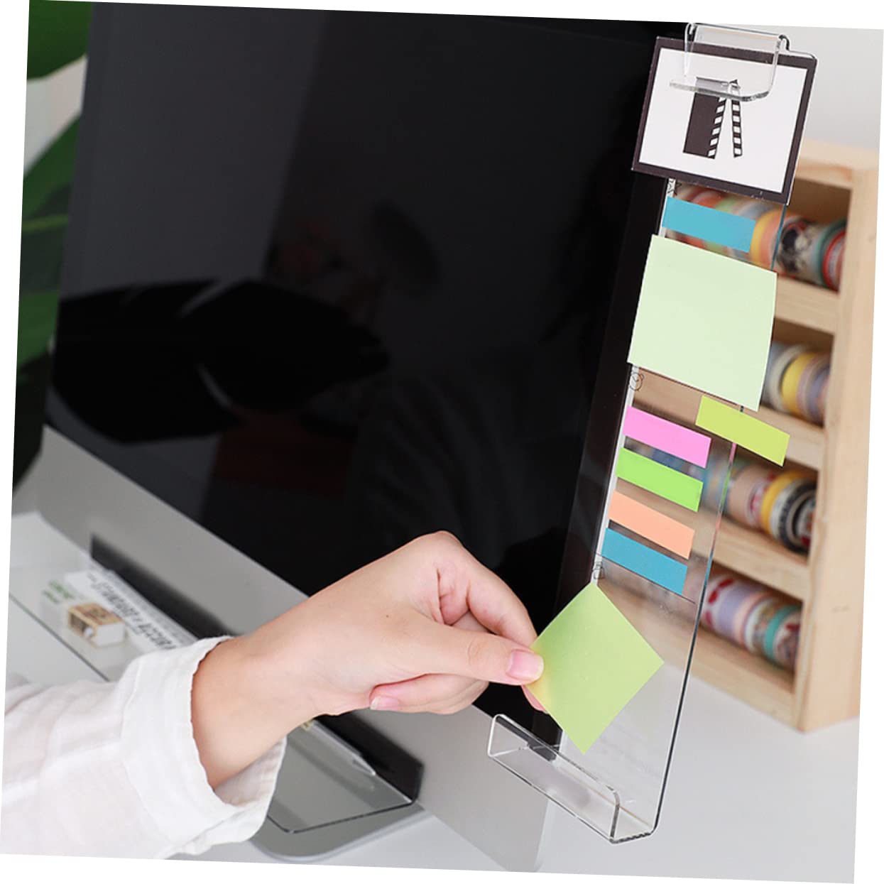 Tofficu Screen Side Memo Board for Computer Monitor Sticky Memo Holder Monitor Memo Pad Office Organizers Memo Boards Strong Adhesive