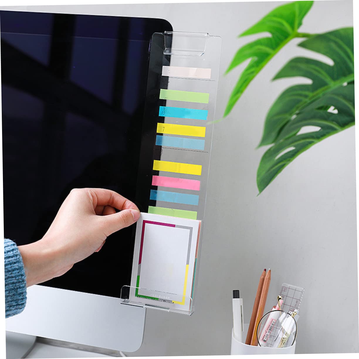 Tofficu Screen Side Memo Board for Computer Monitor Sticky Memo Holder Monitor Memo Pad Office Organizers Memo Boards Strong Adhesive