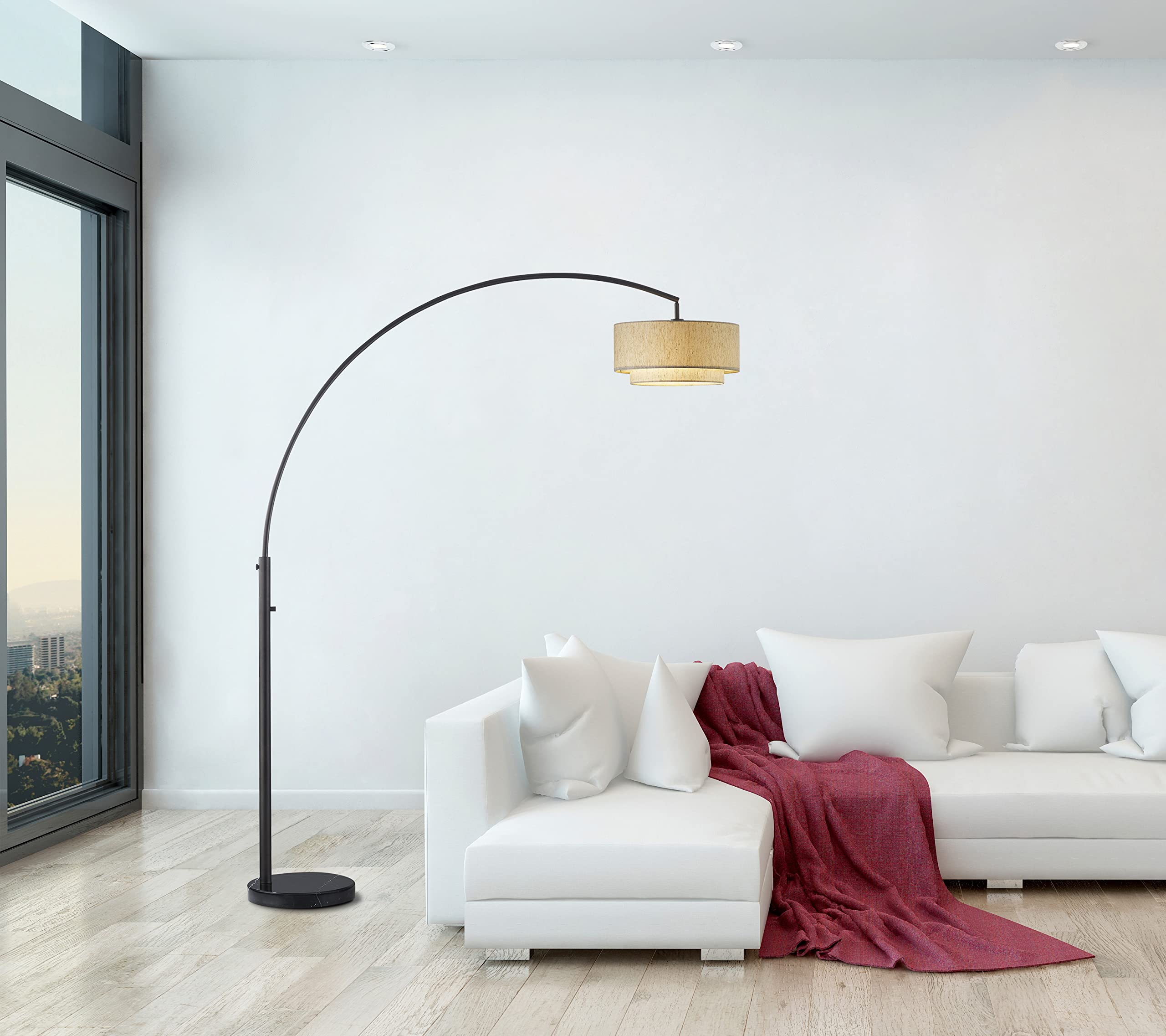 Artiva USA Elena II Double Shade LED Arched Floor lamp with Marble Base & Dimmer, 82''