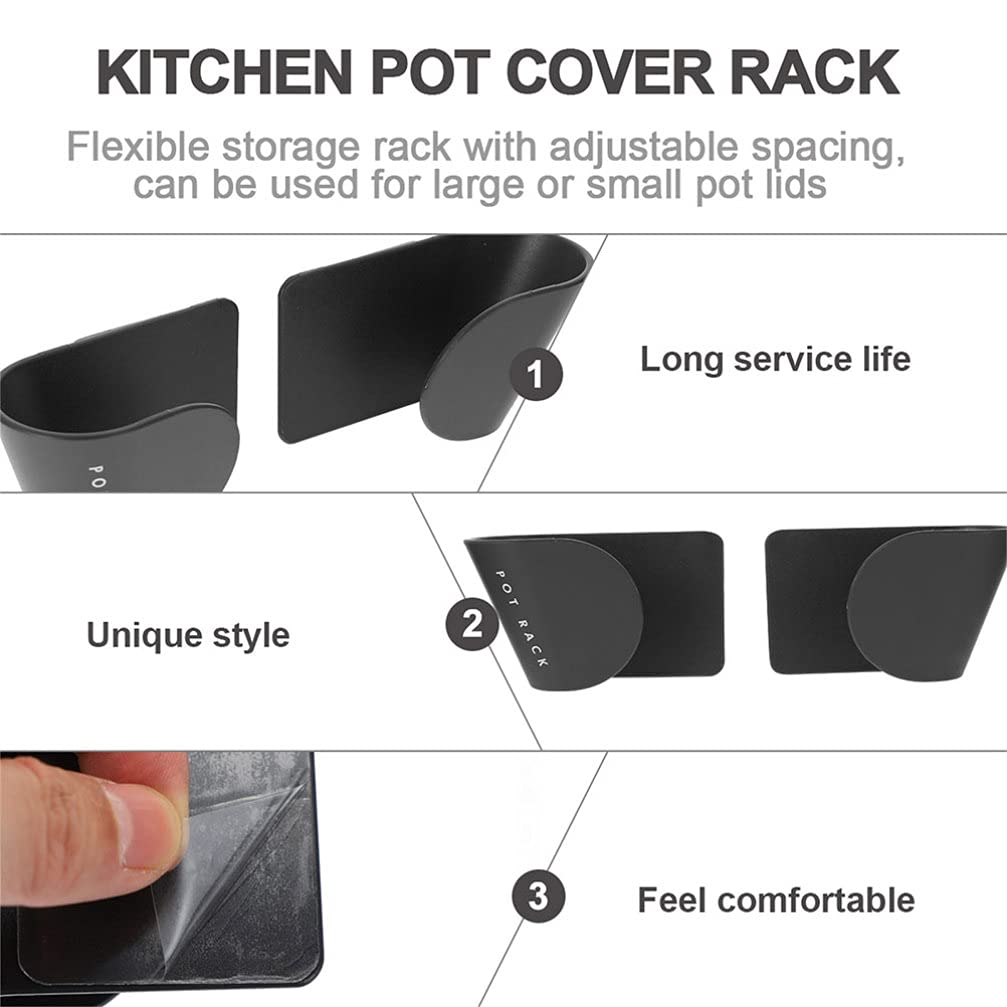 Hemoton 2 Pair Black Wall Pot Lid Holder Wall Door Mounted Pan Lid Cover Hanger Rack Multifunctional Kitchen Utensil Cutting Board Organizer for Home Kitchen