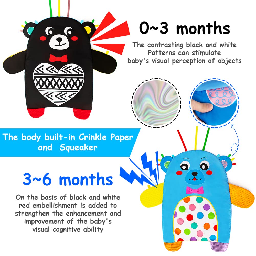 teytoy 3-in-1 Tummy Time Mat & Pillow & Mirror Black and White High Contrast Tummy Time Toys with 3 Teethers for Newborn Infant Baby Toys 0 3 6 9 12 Months Easter Gifts