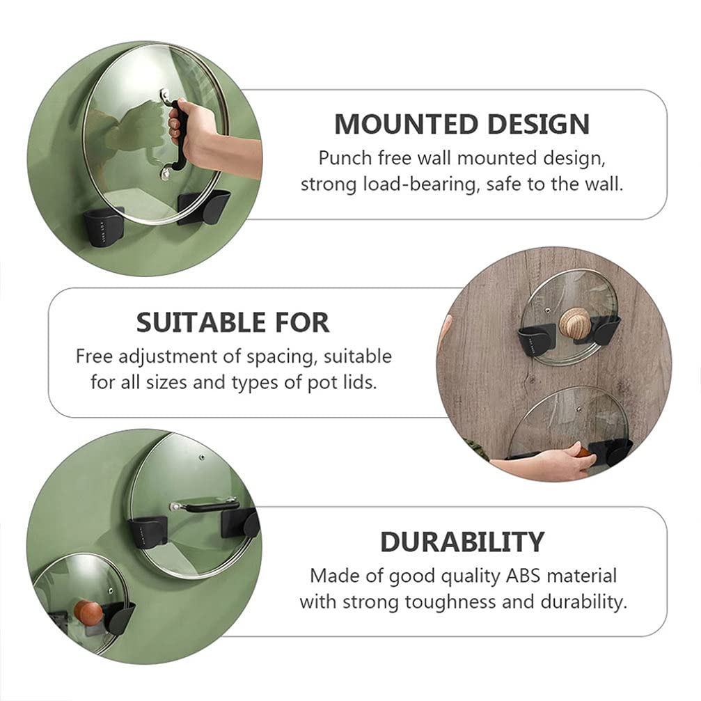 Hemoton 2 Pair Black Wall Pot Lid Holder Wall Door Mounted Pan Lid Cover Hanger Rack Multifunctional Kitchen Utensil Cutting Board Organizer for Home Kitchen