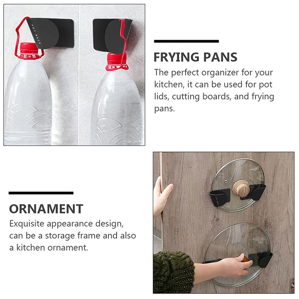 Hemoton 2 Pair Black Wall Pot Lid Holder Wall Door Mounted Pan Lid Cover Hanger Rack Multifunctional Kitchen Utensil Cutting Board Organizer for Home Kitchen