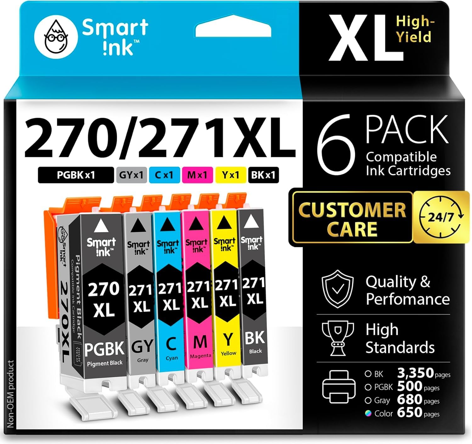 Smart Ink Compatible Ink Cartridge Replacement for Canon Pixma PGI 270XL 270 XL CLI 271 271XL (PGBK&BK/C/M/Y/GY 6 Pack Combo) to use with MG7720 TS9020 TS8020
