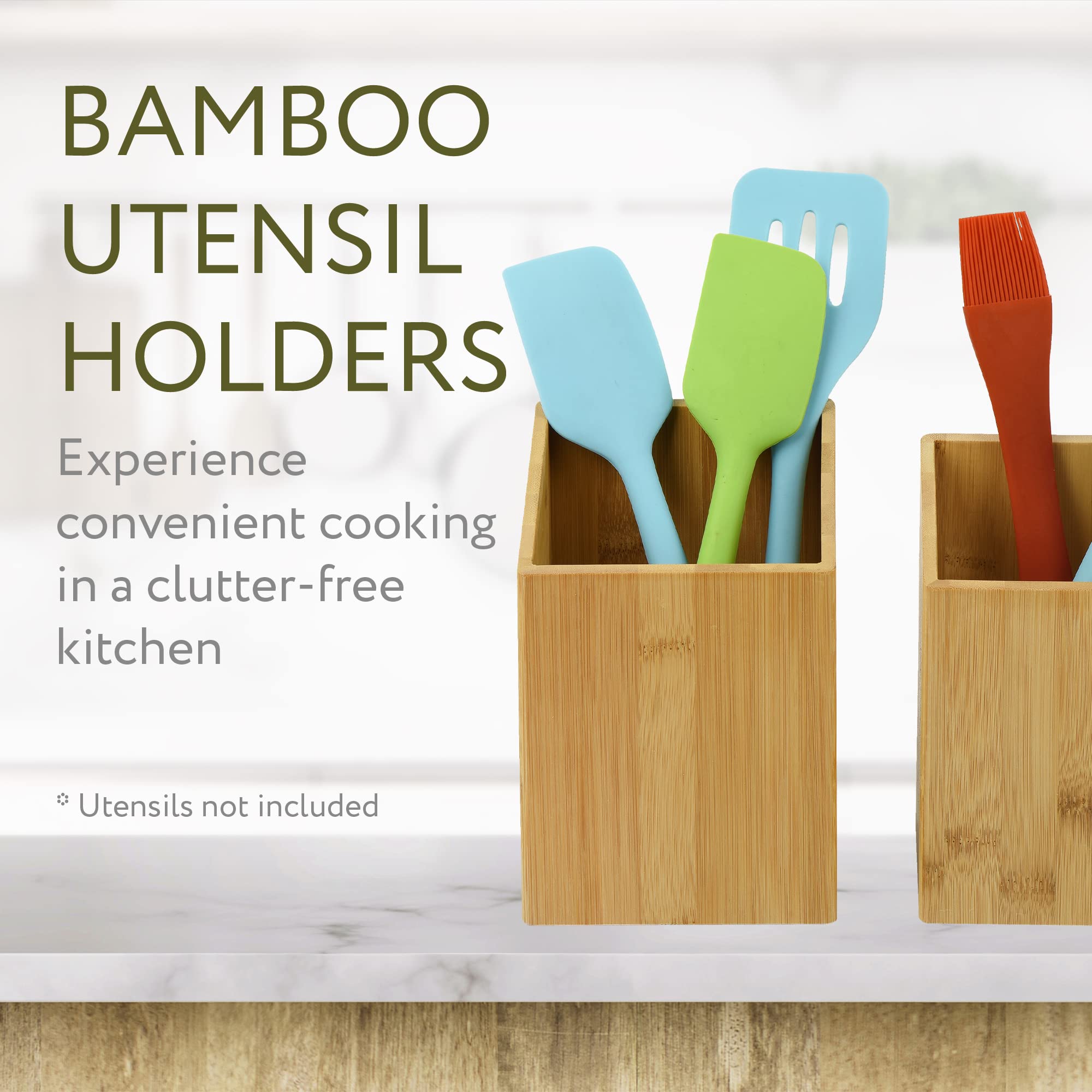 [2 Sizes] Deep Bamboo Cutlery Organizer for Clutter-Free Kitchen – Stylish Kitchen Utensil Organizer for Elegant Display – Sturdy Silverware Holder for Easy Accessibility – Countertop Cutlery Holder
