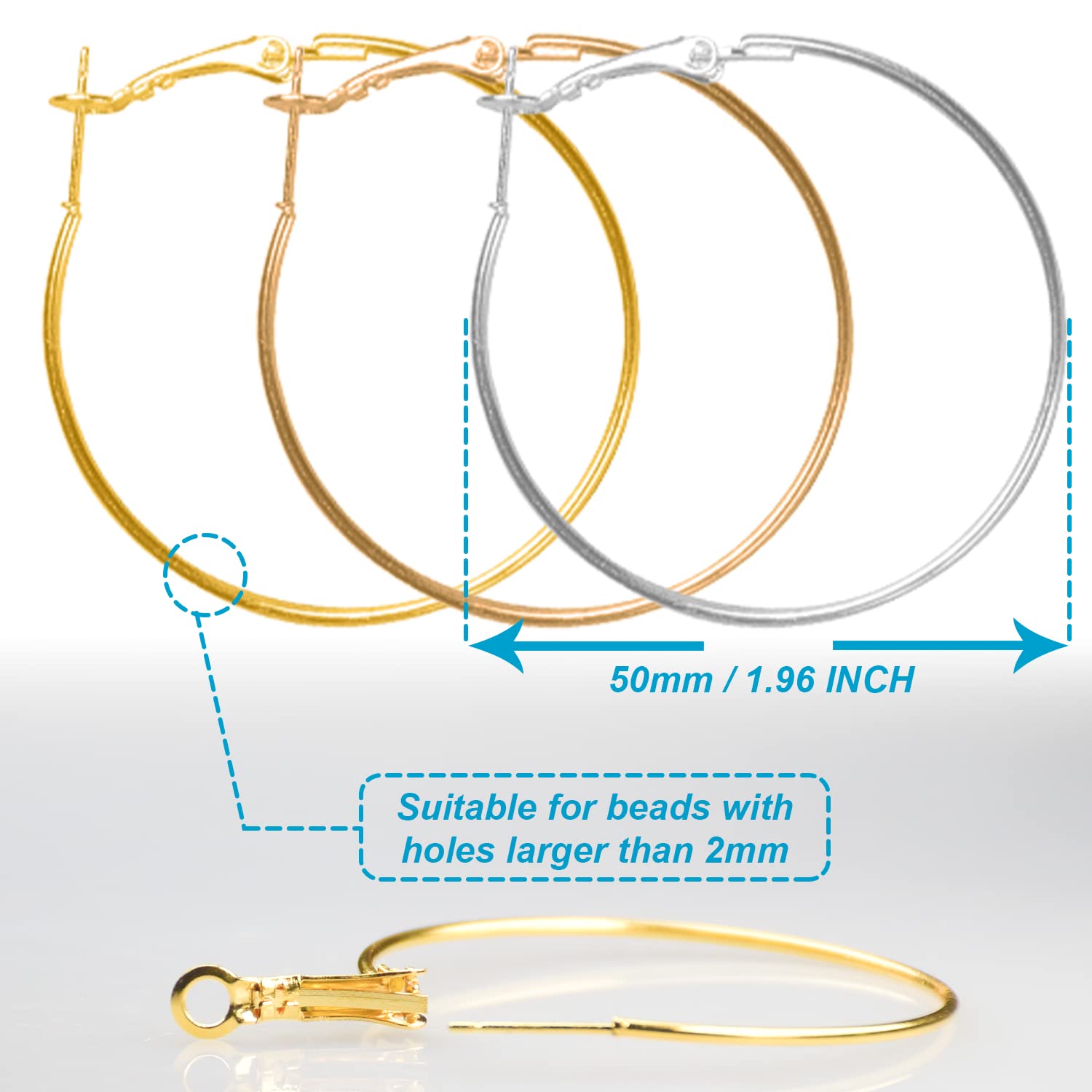 60pcs Beading Hoop Earrings Finding,FUNCYboo 50mm Round Earring Hoop Open Earring Beading Hoops for Jewelry Making DIY Crafts