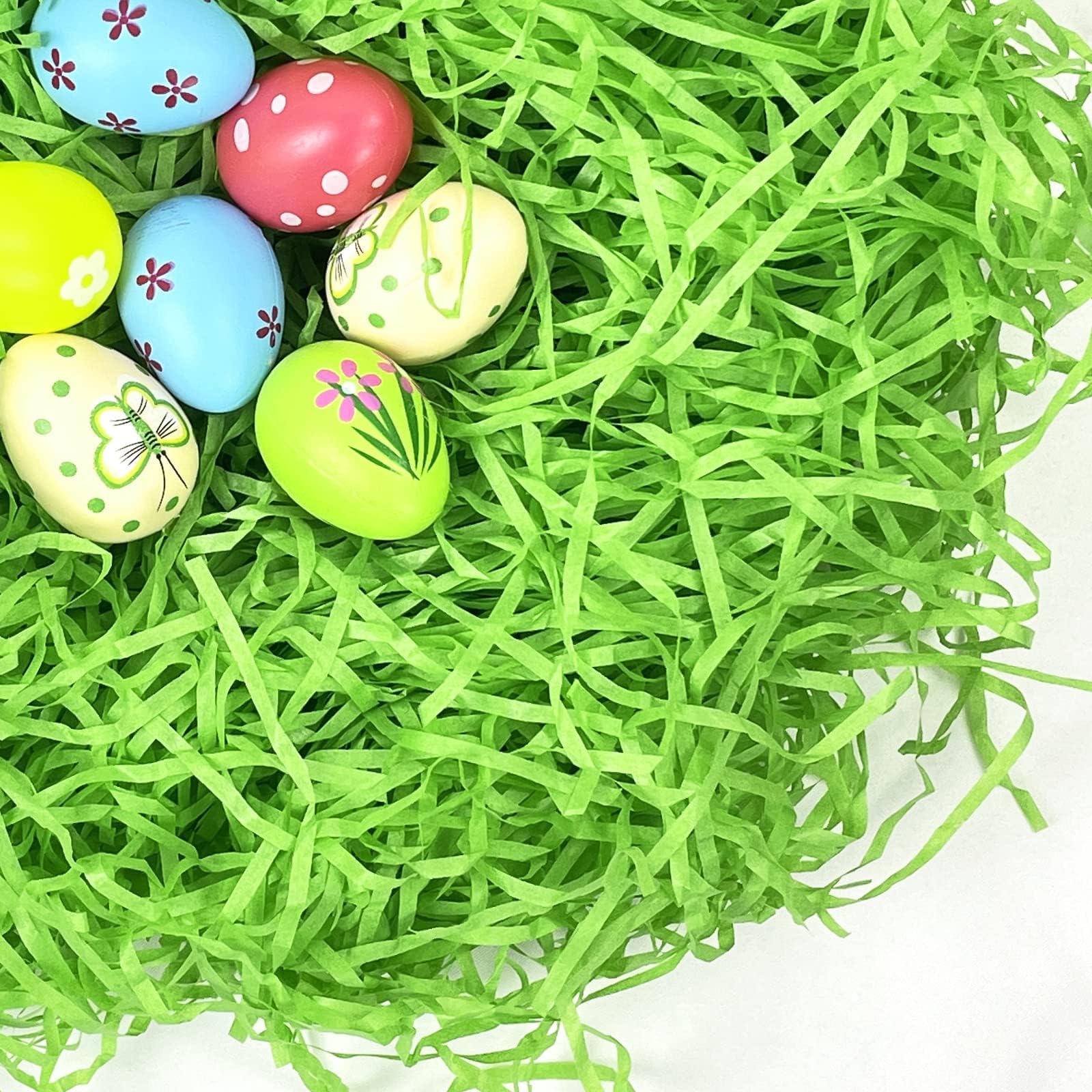 Dolkoic 1LB Easter Green Grass Raffia Grass Large Pack Green Recyclable Shred Paper for Easter Gift Basket Filler Easter Party Decoration Wrapping Basket Filling