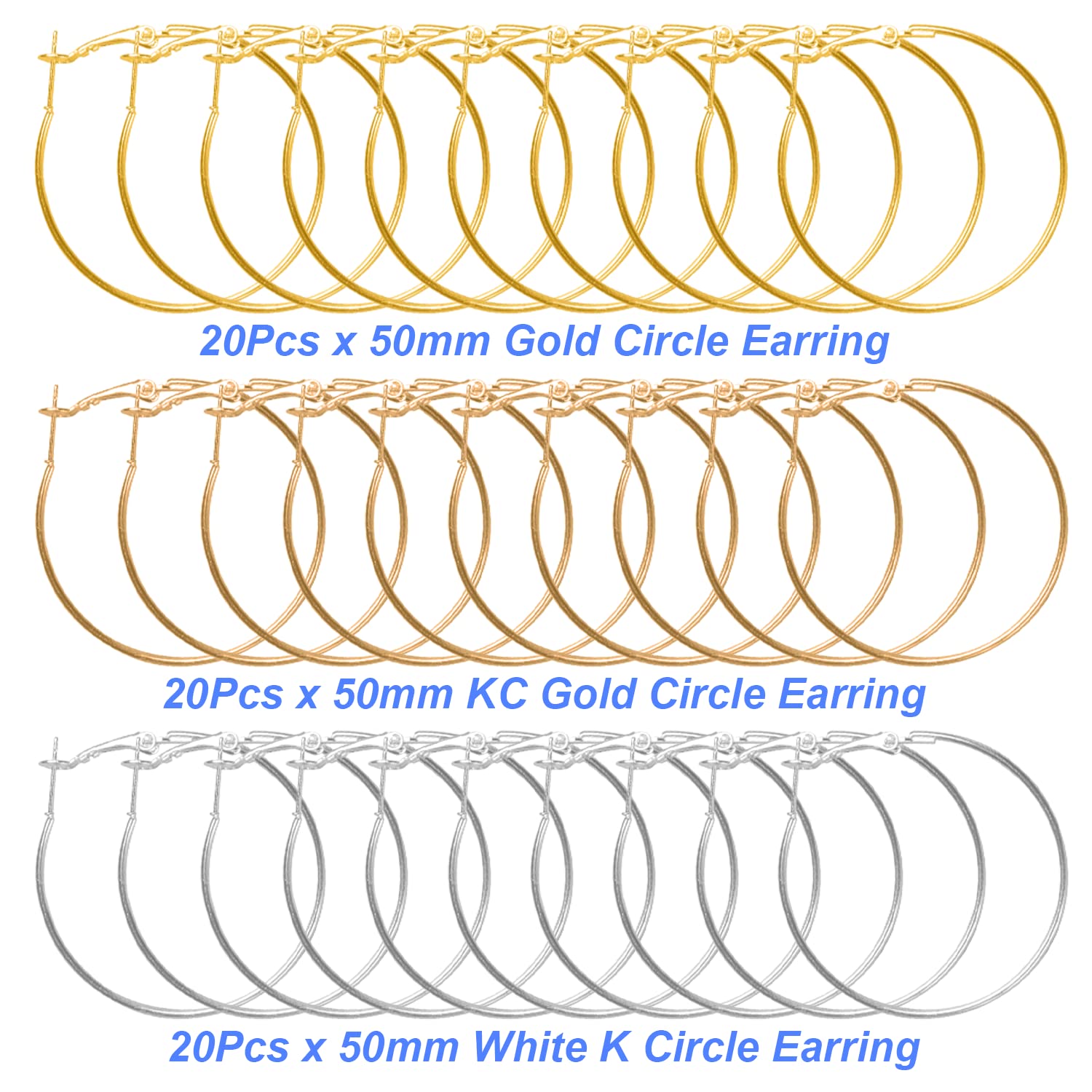 60pcs Beading Hoop Earrings Finding,FUNCYboo 50mm Round Earring Hoop Open Earring Beading Hoops for Jewelry Making DIY Crafts