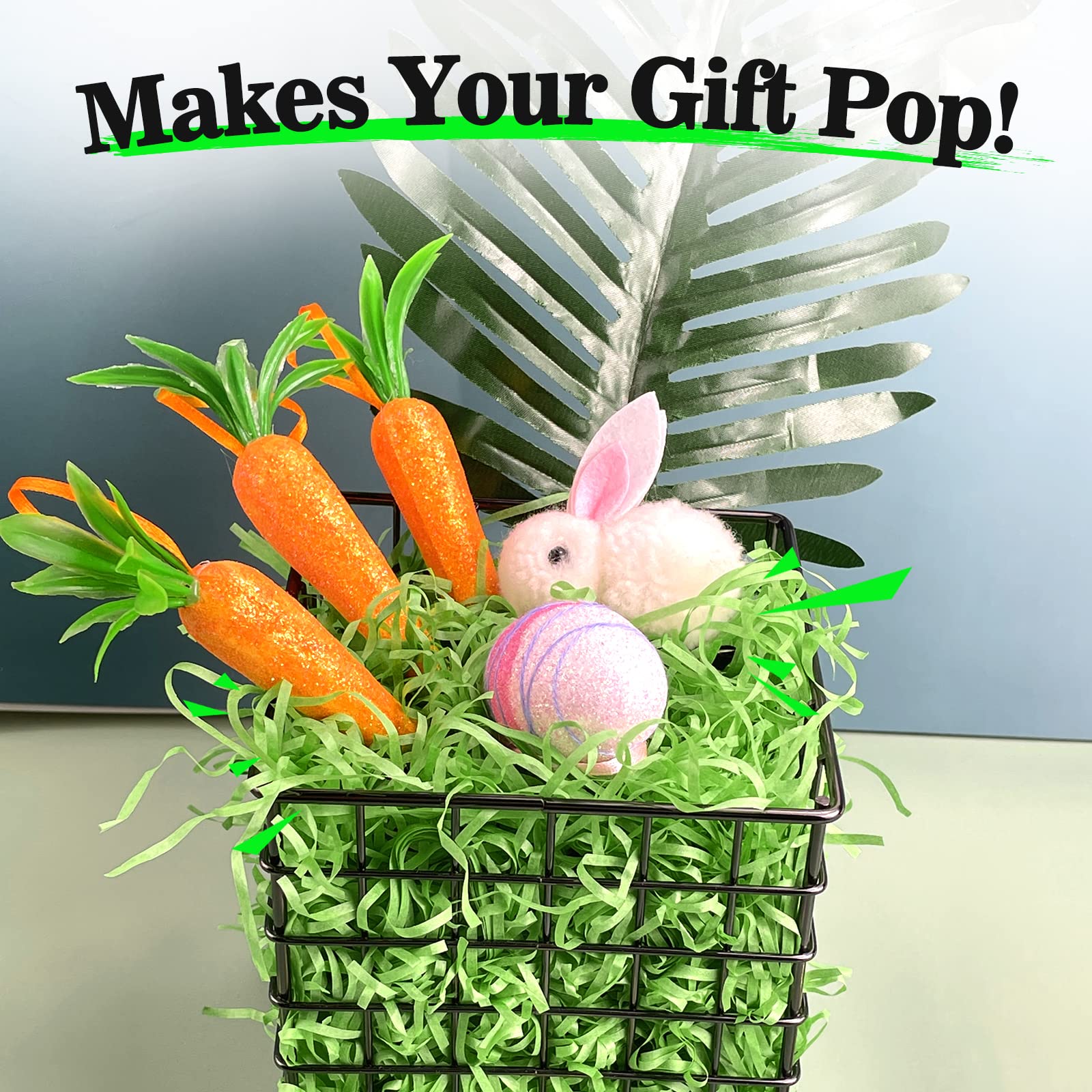 Dolkoic 1LB Easter Green Grass Raffia Grass Large Pack Green Recyclable Shred Paper for Easter Gift Basket Filler Easter Party Decoration Wrapping Basket Filling