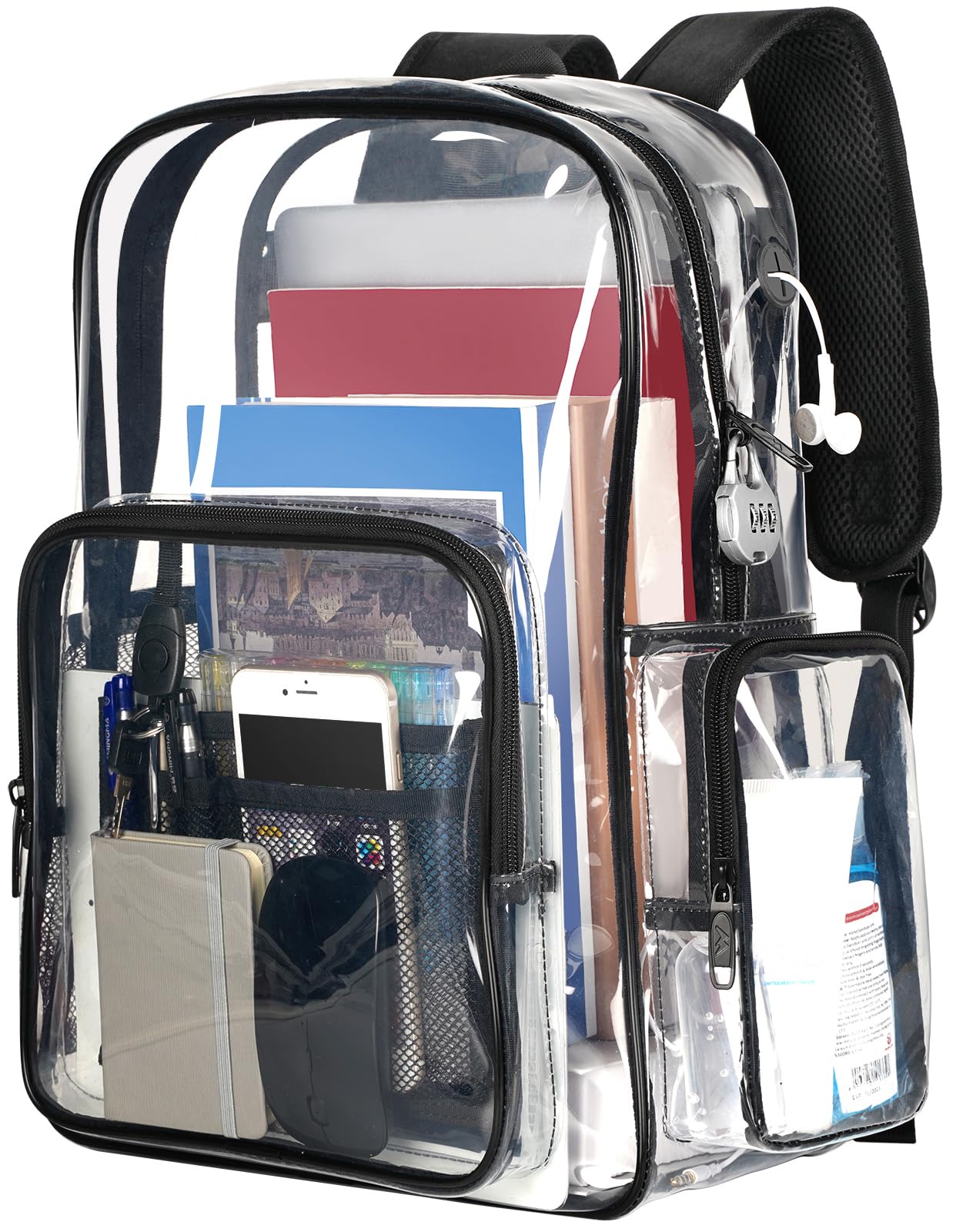 MATEIN Clear Bookbag, Anti Theft Transparent College School Backpack for Women Fits 15.6 inch Laptop