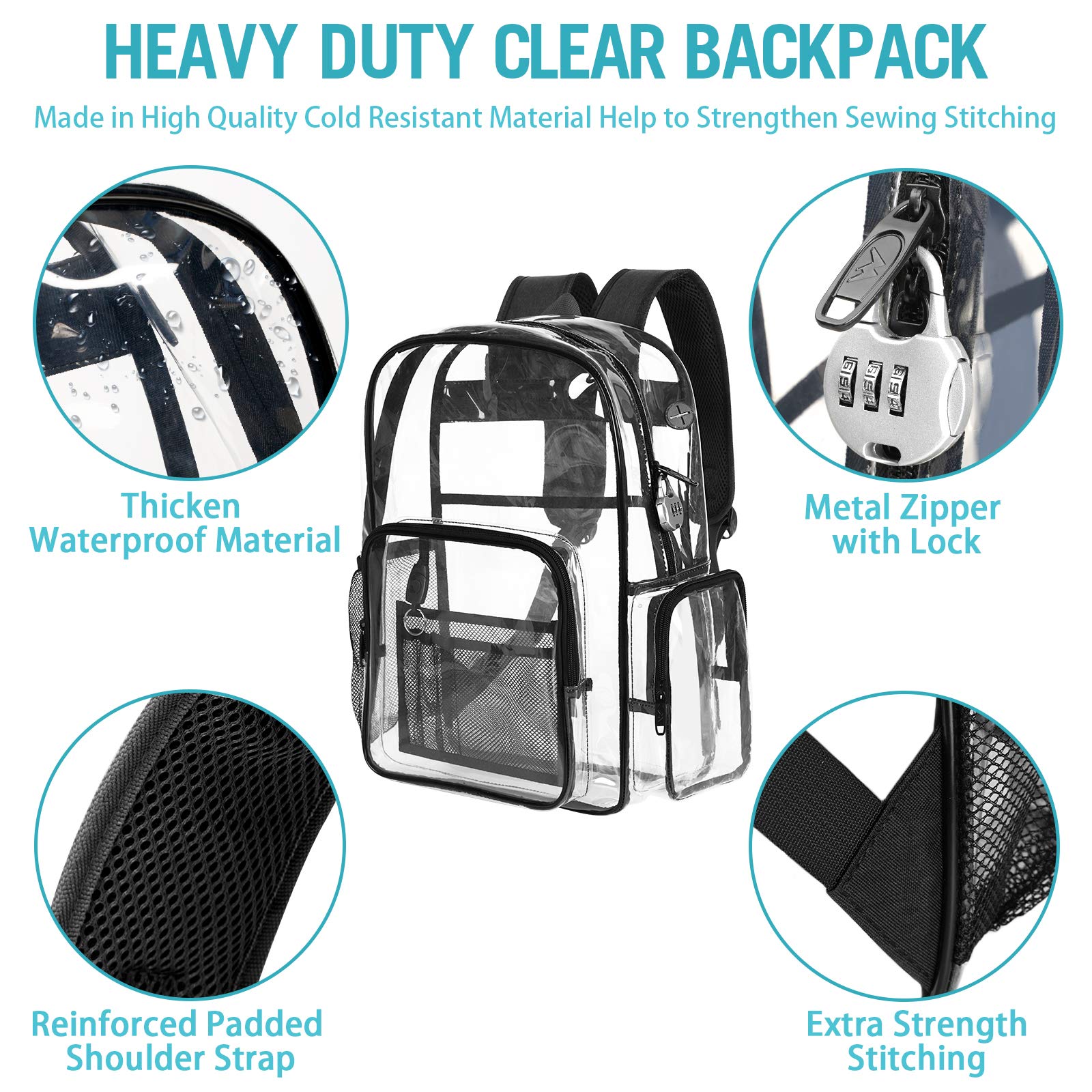 MATEIN Clear Bookbag, Anti Theft Transparent College School Backpack for Women Fits 15.6 inch Laptop