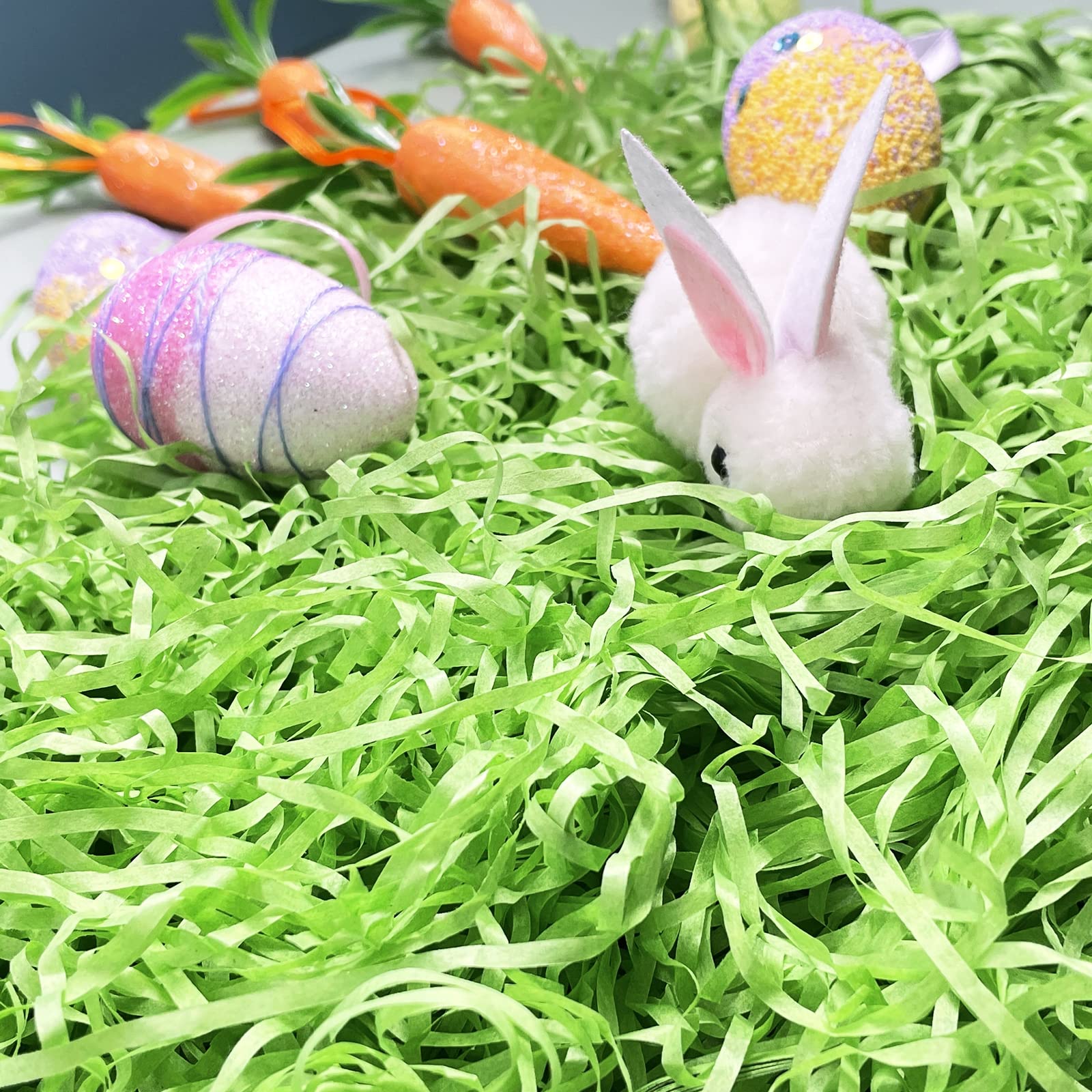 Dolkoic 1LB Easter Green Grass Raffia Grass Large Pack Green Recyclable Shred Paper for Easter Gift Basket Filler Easter Party Decoration Wrapping Basket Filling